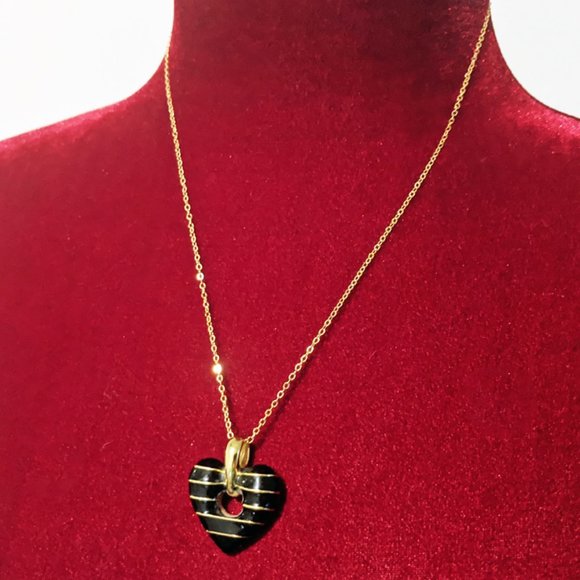 Jewelry | Puffy Black Gold Heart 18 16k Gold Chain | Poshmark